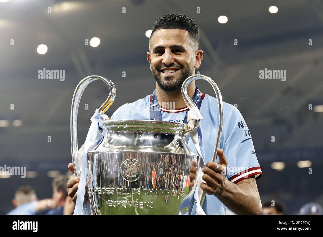 ISTANBUL - Riyad Mahrez of Manchester City FC with the UEFA Champions ...