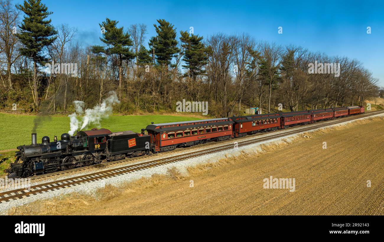 Aerial view small steam train hi-res stock photography and images - Alamy