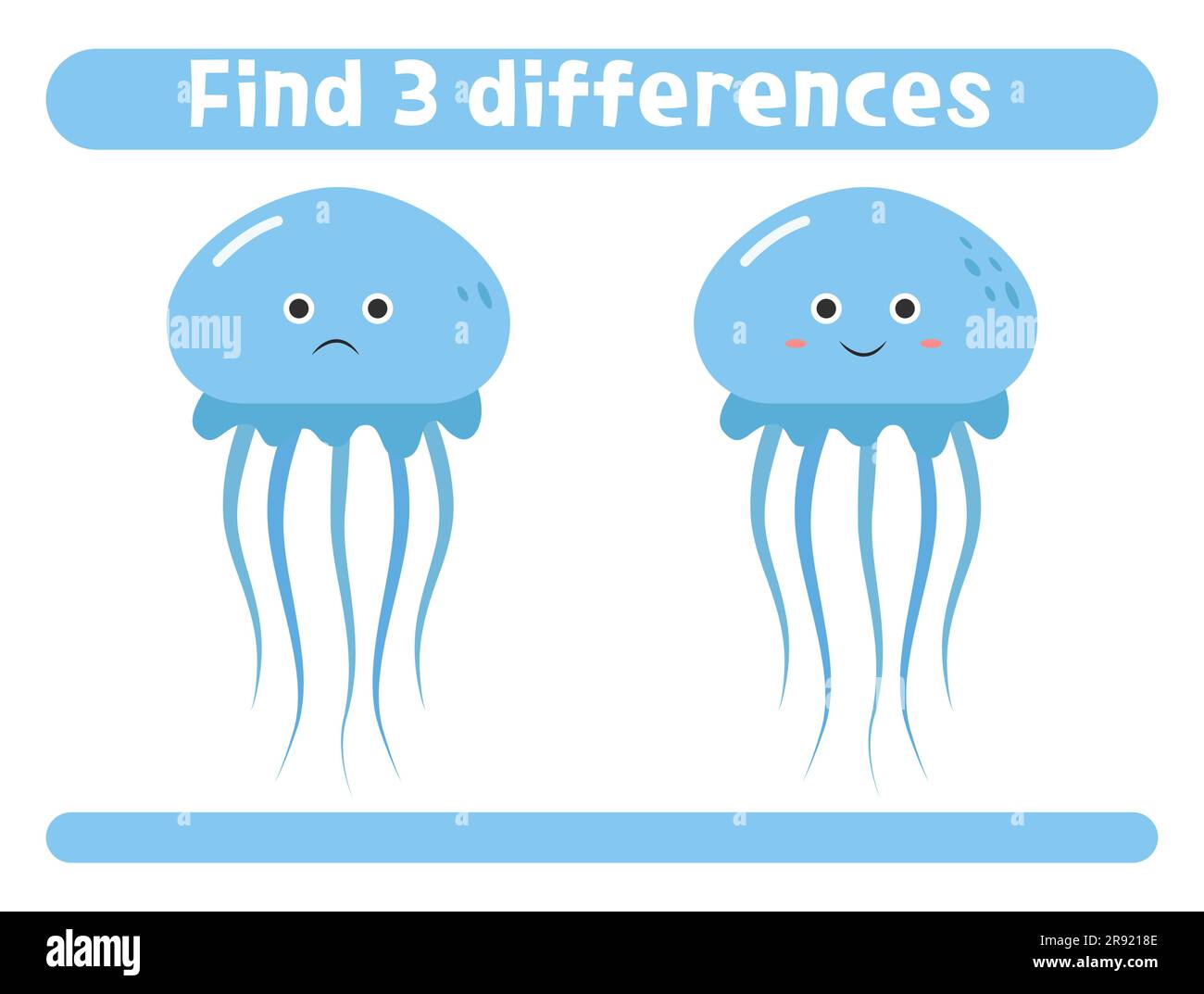 Find three differences Cute cartoon jellyfish Worksheet for kids Stock ...