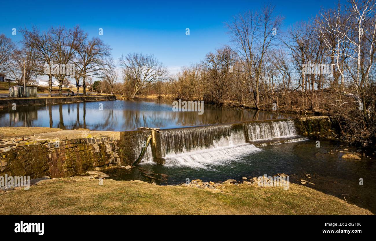 View of a Man Made Waterfall Dam for Operation of a Old Grist Mill for ...