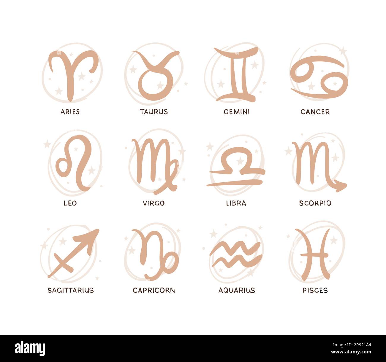 Set of 12 zodiac signs symbols with title, astrology banner in beige ...