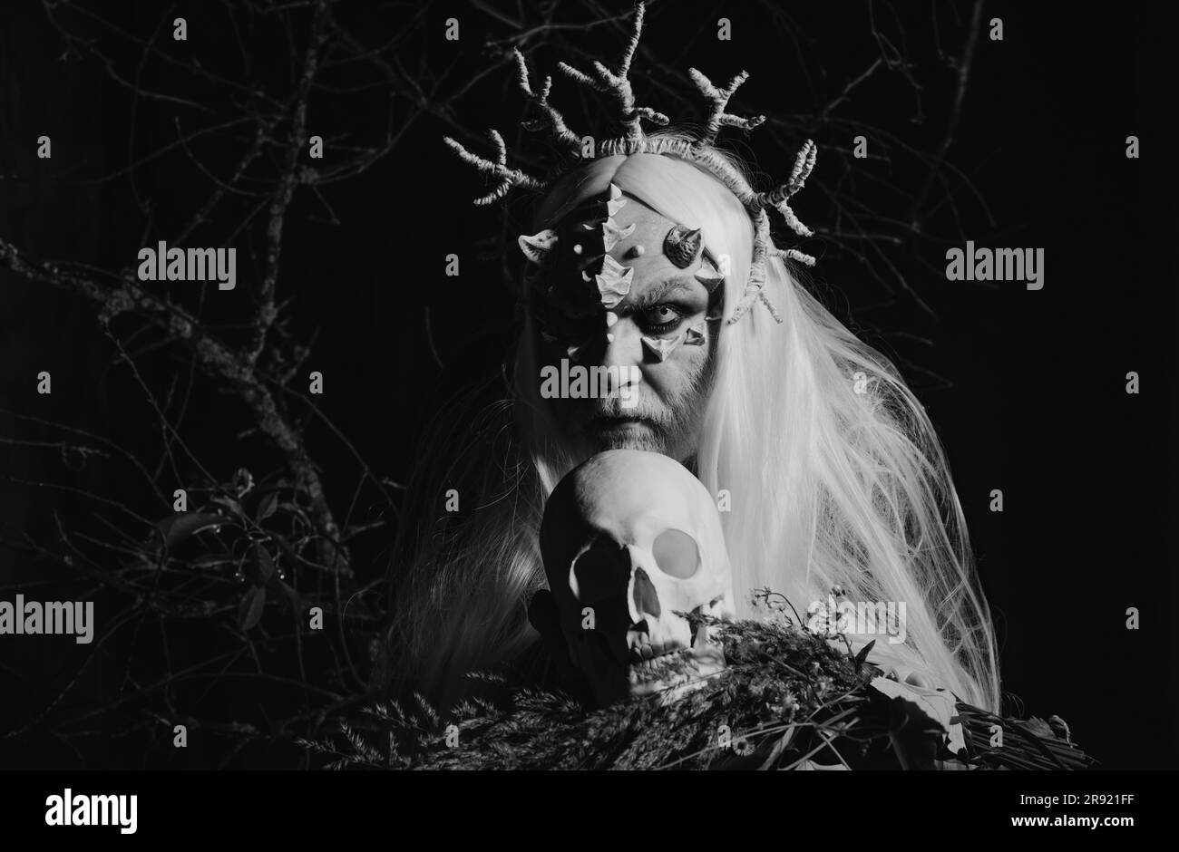 Wizard demon man with dragon skin and horns. Ancient alchemy. Monster ...