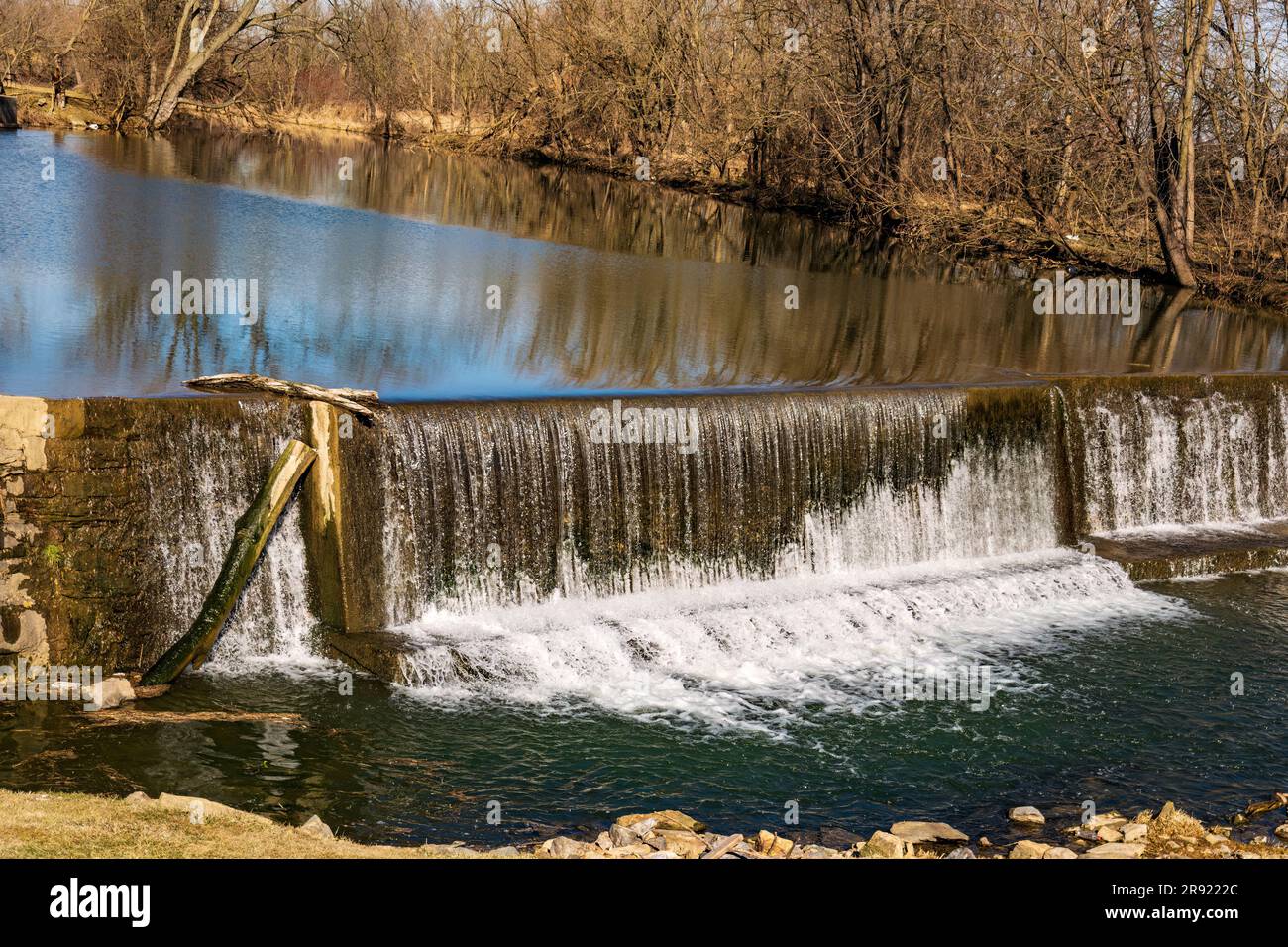 View of a Man Made Waterfall Dam for Operation of a Old Grist Mill for ...