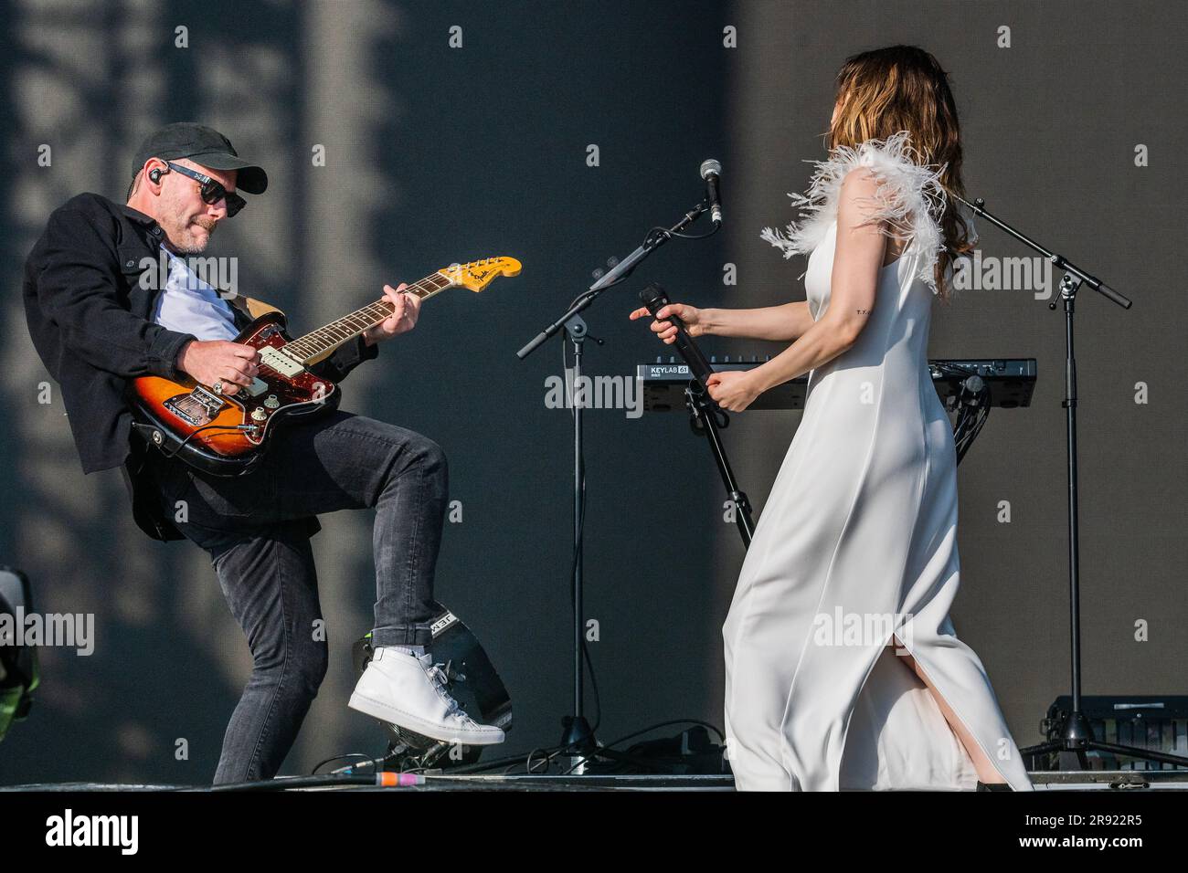 Glastonbury, UK. 23rd June, 2023. Chvrches (pictured Lauren Mayberry ...