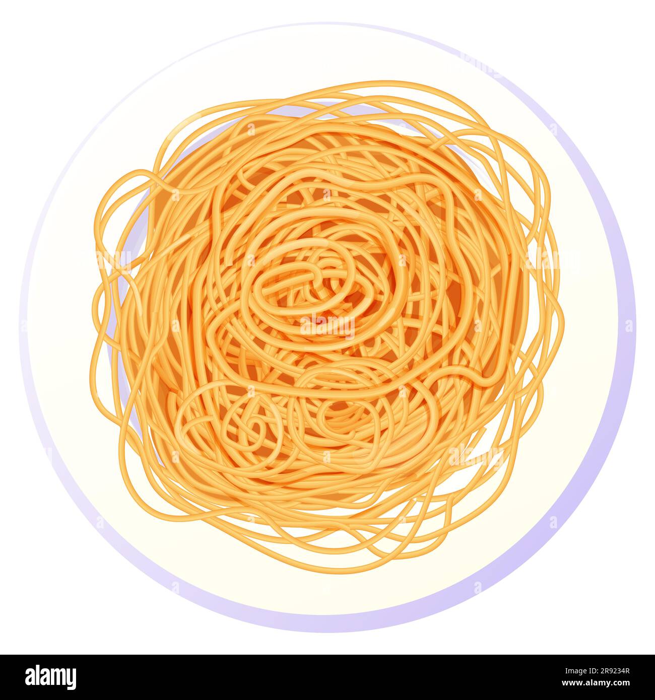 Spaghetti Pasta in plate in cartoon style top view detailed and ...