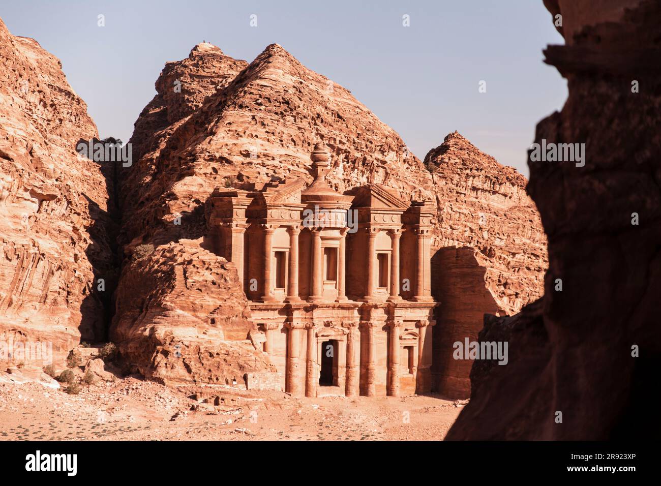 Monastery of Petra under rock formation, Petra, Jordan Stock Photo - Alamy