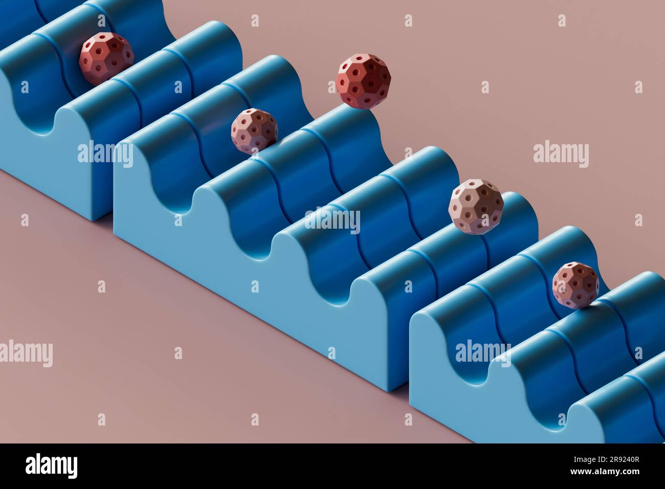 3D render of spheres bouncing on wavy objects Stock Photo - Alamy
