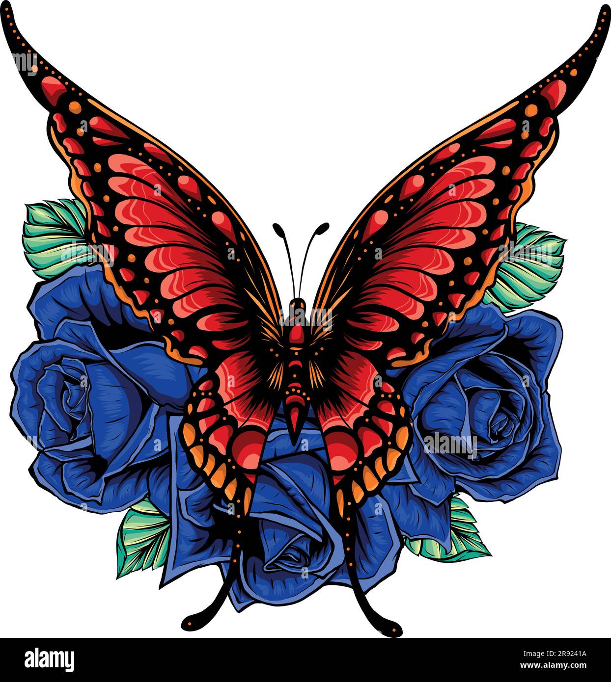 Vector composition of butterfly and bright roses Stock Vector Image ...