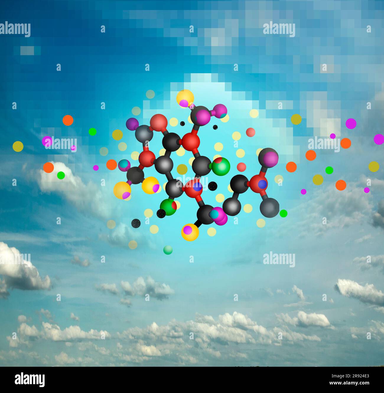 Illustration of molecules floating against sky Stock Photo - Alamy