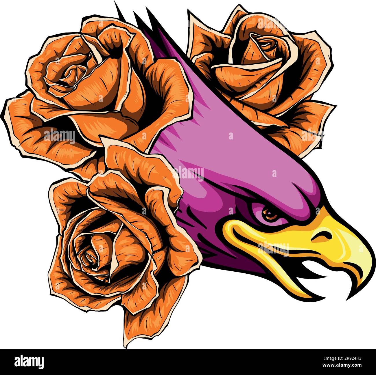 vector illustration of head eagle with red roses Stock Vector Image ...