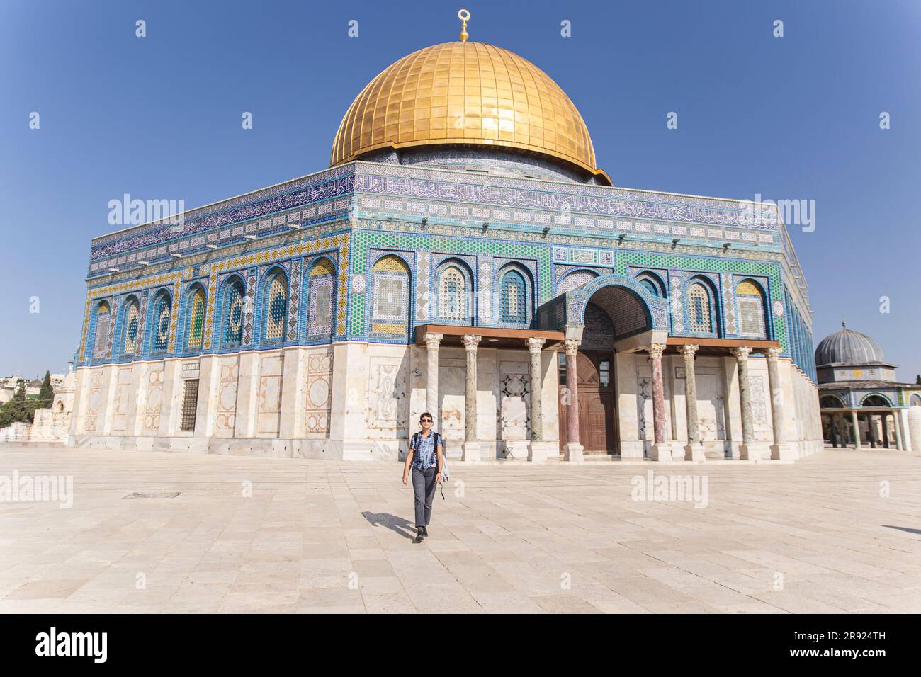 Woman walking in front of Al-aqsa mosque, Jerusalem, Israel Stock Photo ...