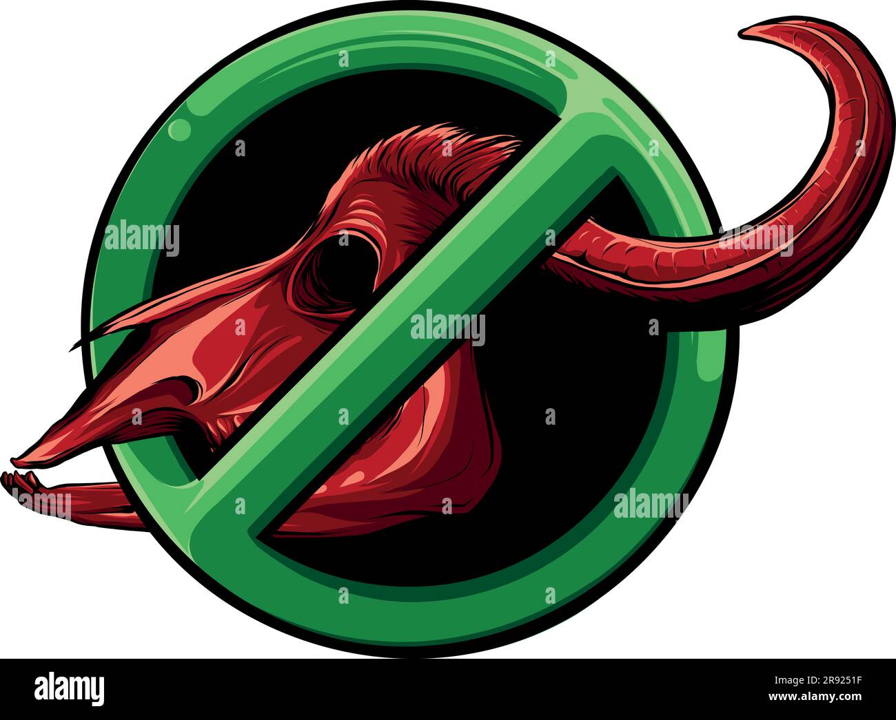 Cartoon illustration of a bull skull in a red prohibition sign Stock ...