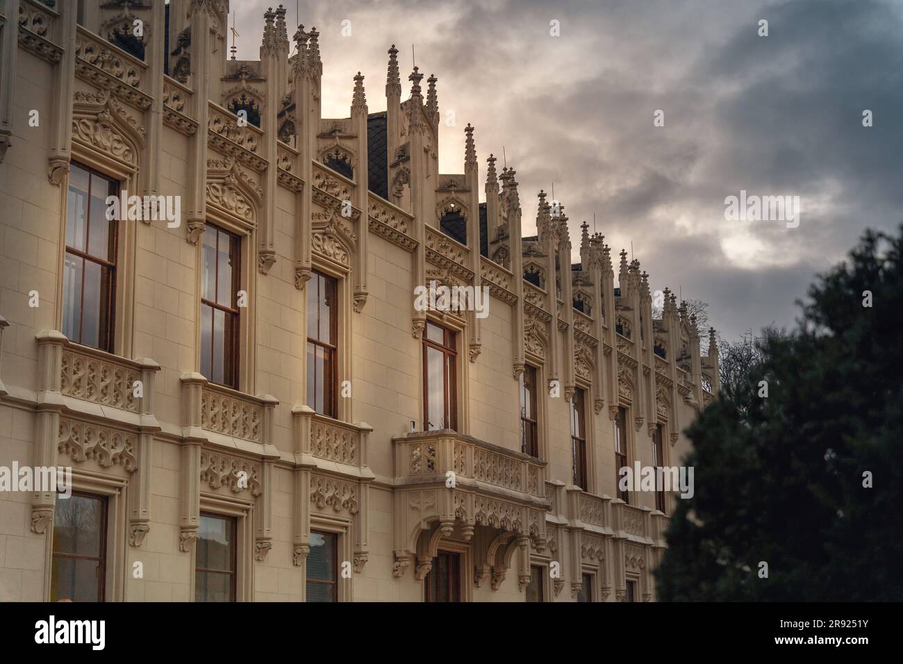 This stock photo features a majestic castle in the foreground with its ...