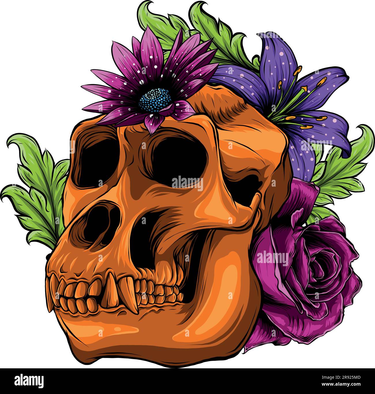 vector illustration of monkey skull with flower Stock Vector Image ...