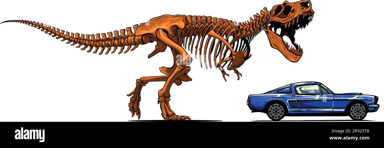 vector illustration of skeleton dinousaur chase car Stock Vector Image ...