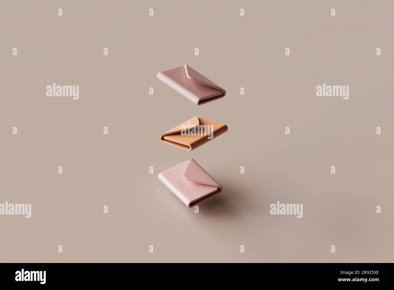 3D render of e-mail icons falling against brown background Stock Photo ...