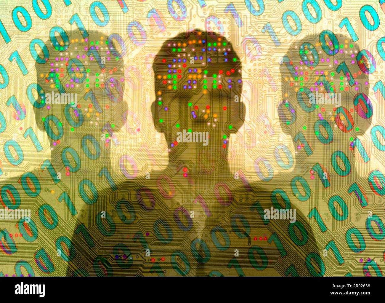 Silhouette of man overlaid against binary code Stock Photo - Alamy