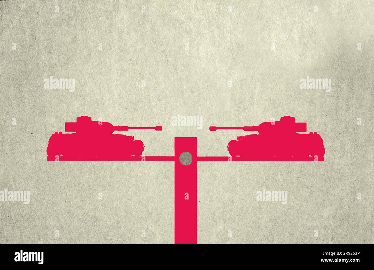 Illustration of two tanks facing each other on seesaw Stock Photo - Alamy