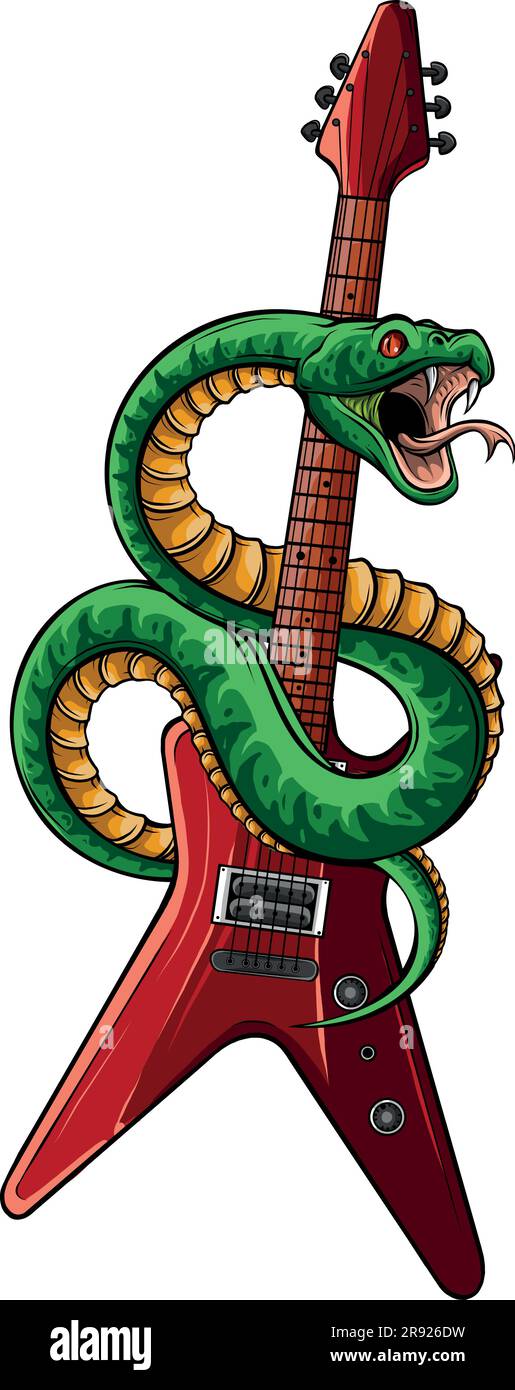 vector illustration of guitar with snake on white background Stock ...