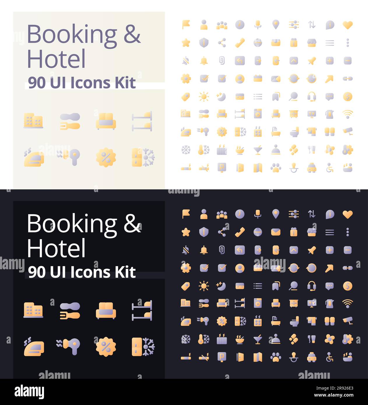 Booking and hotel pixel perfect flat gradient two-color ui icons kit for dark, light mode Stock ...