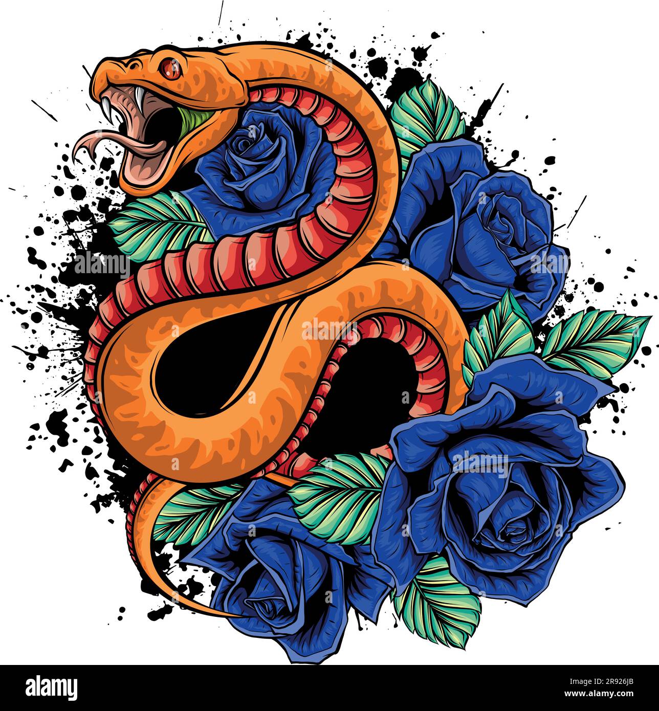 vector illustration of snake with roses and leaves Stock Vector Image ...