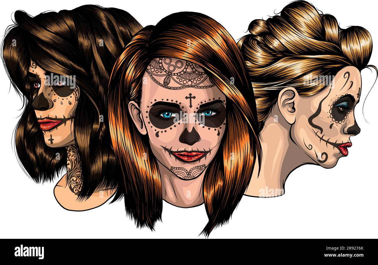 vector illustration of Girls with skeleton make up Stock Vector Image ...