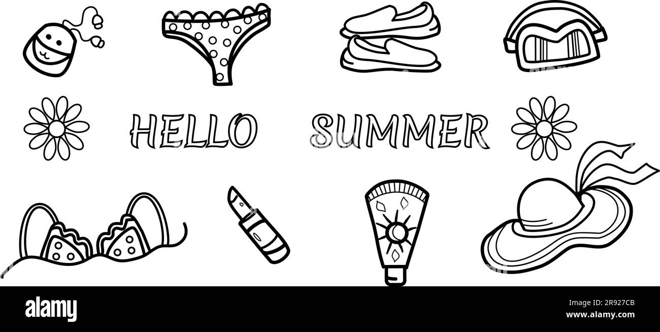 Set doodle art beach Cut Out Stock Images & Pictures - Alamy