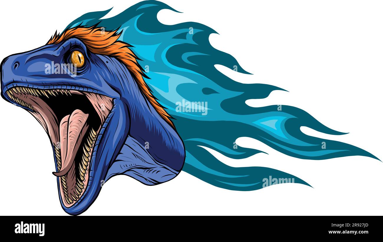 vector illustration of Velociraptor head with flames Stock Vector Image ...