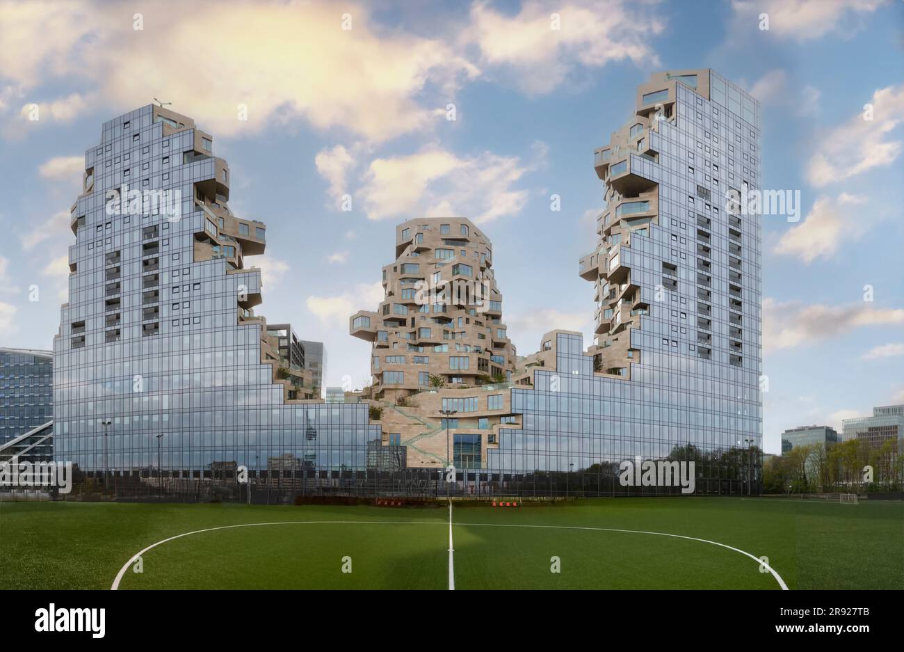 Netherlands, North Holland, Amsterdam, Soccer field in front of Valley ...