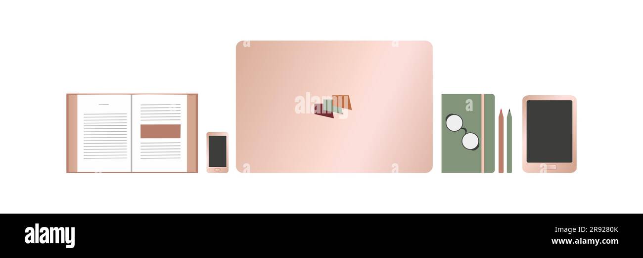 Workplace top view Group of office tools above view Vector illustration ...