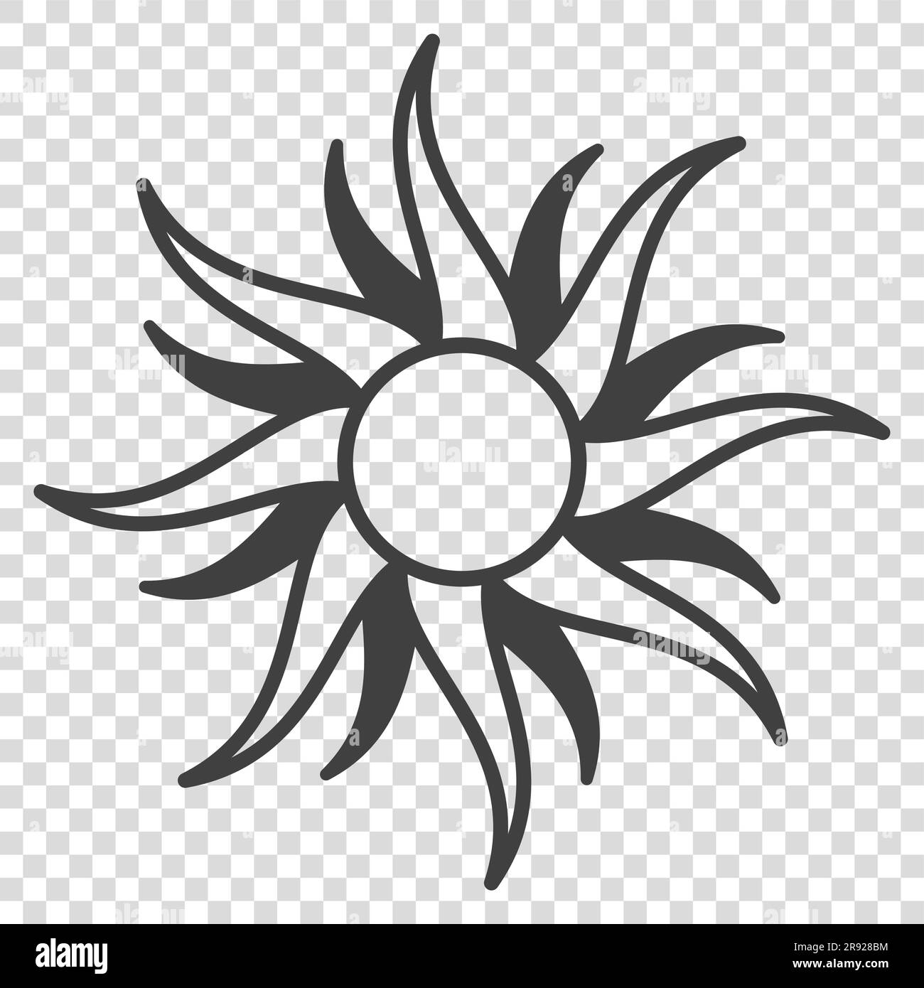Sun Tribal flaming Outline vector illustration Isolated on transparent ...