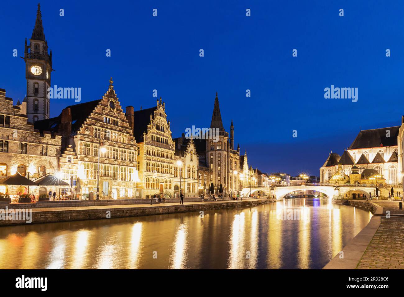 Belgium, East Flanders, Ghent, Historic houses along Graslei and Lys ...
