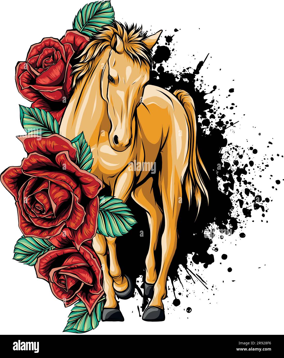 vector illustration of Horse with red rose on white background Stock ...