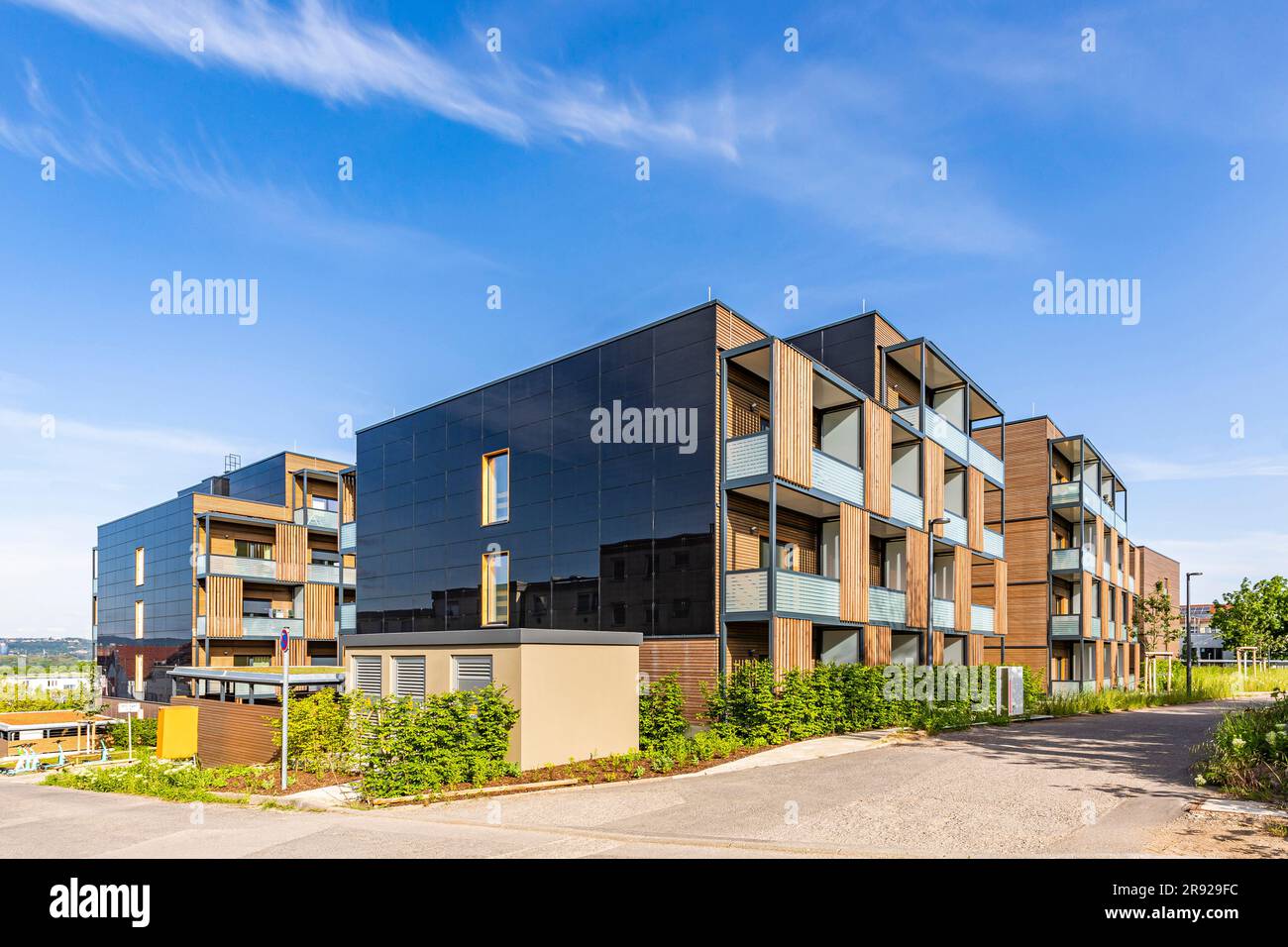Germany, Baden-Wurttemberg, Stuttgart, Solar panels on side of modern ... Germany, Baden-Wurttemberg, Stuttgart, Solar panels on side of modern ...
