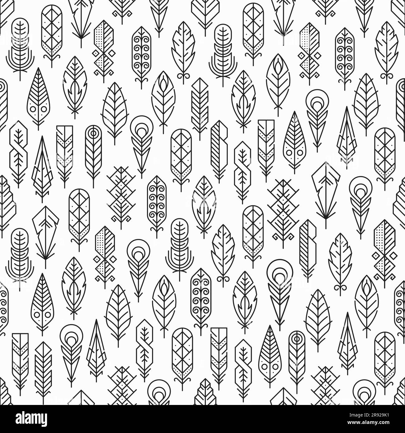 Feather line icons seamless pattern. Fabric or wallpaper seamless ...
