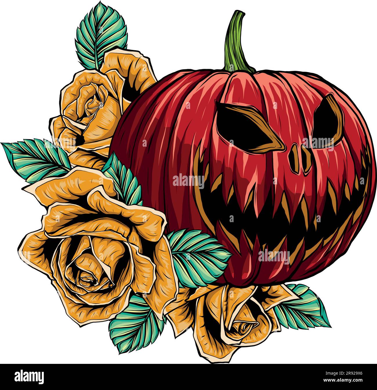 vector illustration of halloween Pumpkin with Roses Stock Vector Image ...