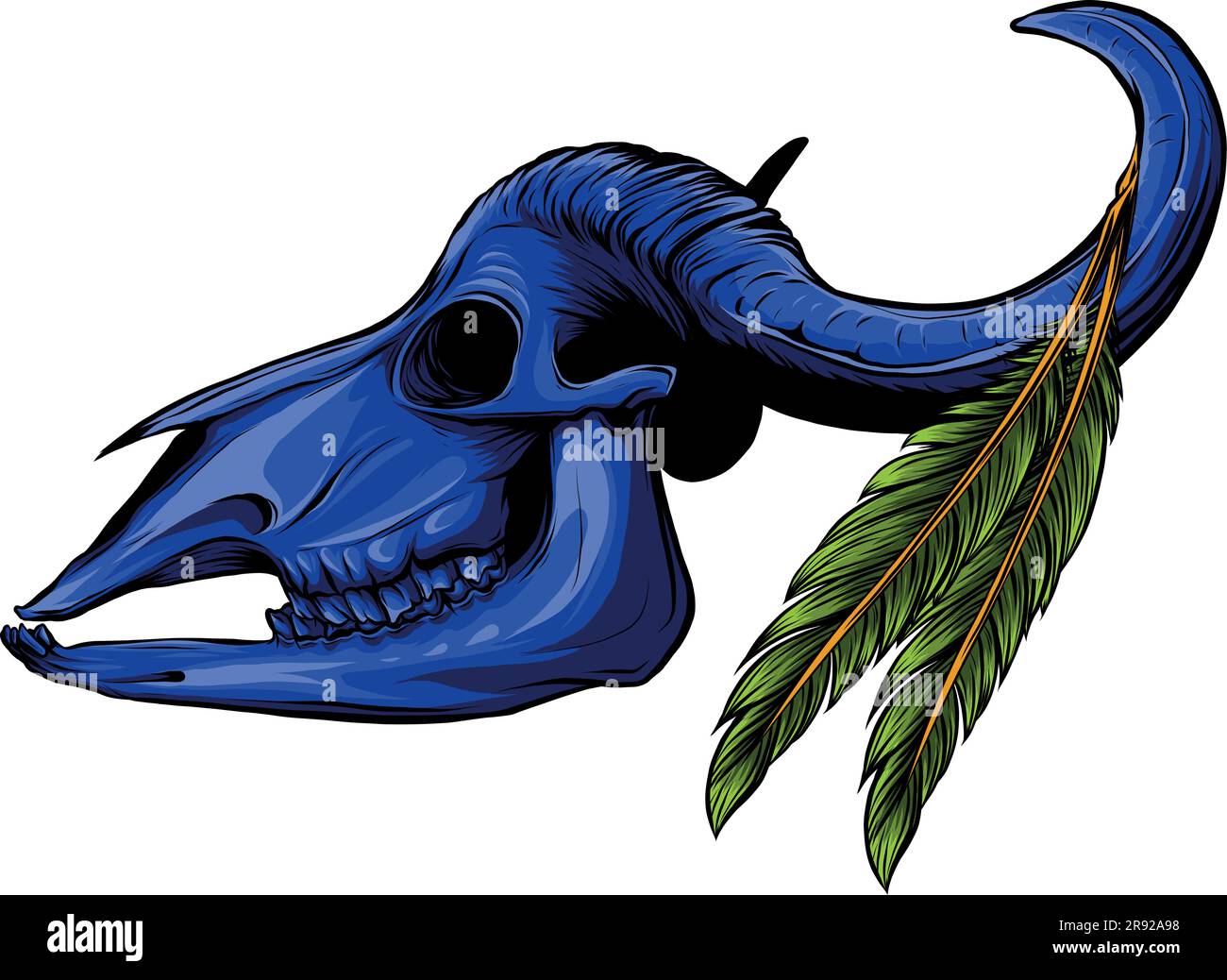 vector illustration of Buffalo Skull With Feathers Stock Vector Image ...