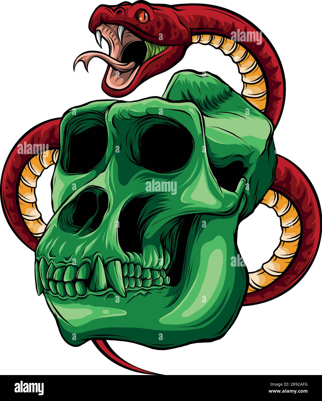 vector illustration of monkey skull with snake around Stock Vector ...