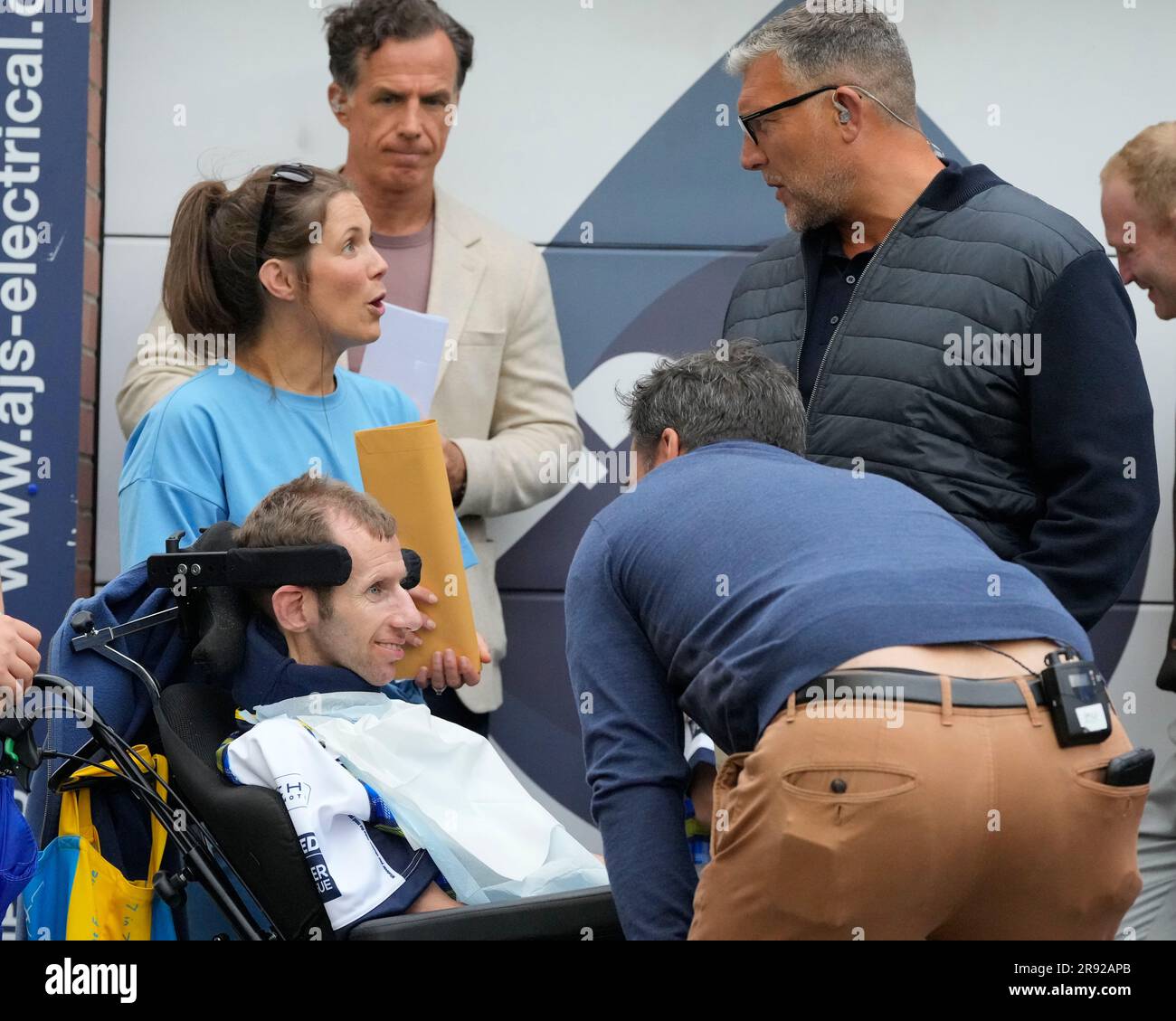 Sky Sports presenter Brian Carney speak with Rob Burrow before the ...