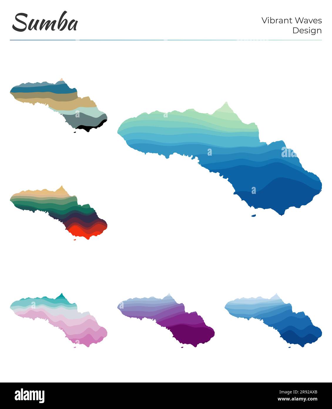 Set of vector maps of Sumba. Vibrant waves design. Bright map of island ...