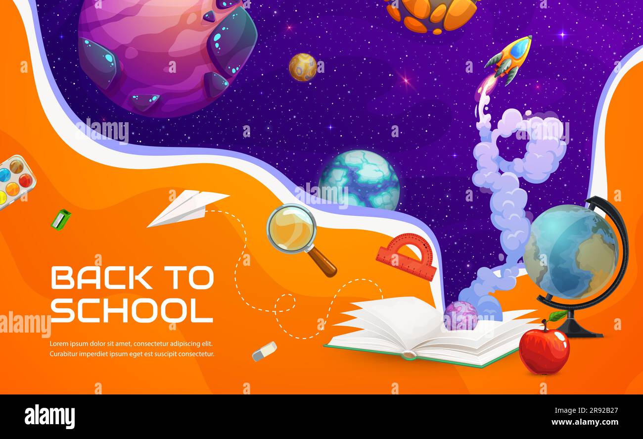 Back to school paper cut poster with galaxy space planets, vector ...