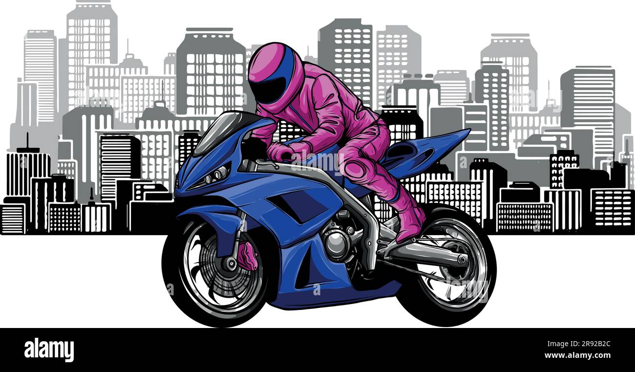vector illustration of motorcycle on city background Stock Vector Image ...