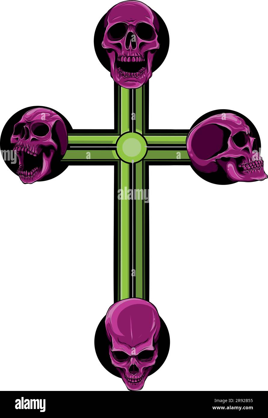 vector illustration of Cross With Skulls on white background Stock ...