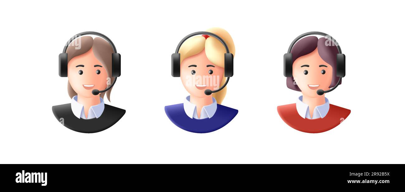 3d render style icons of call center support person with headset ...