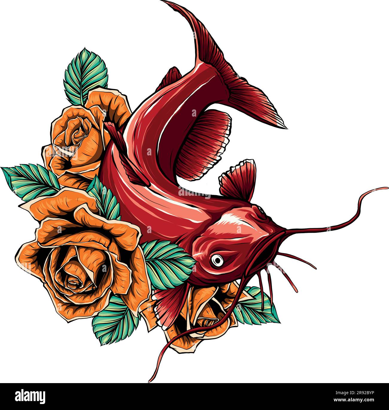 Vector illustration of a big freshwater catfish with flower Stock ...