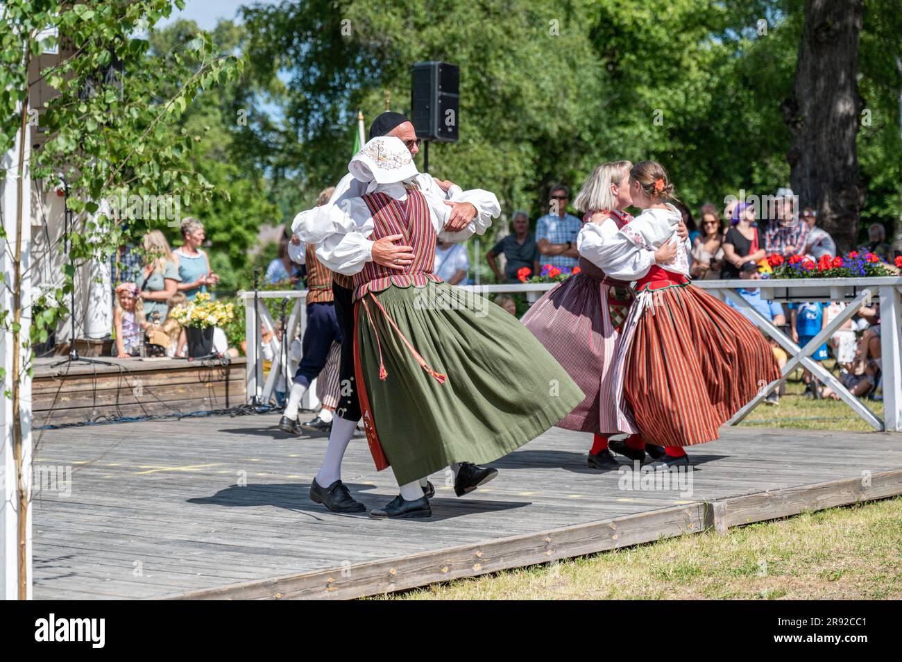 Traditional Swedish midsummer celebration with Folkdance and dancing ...