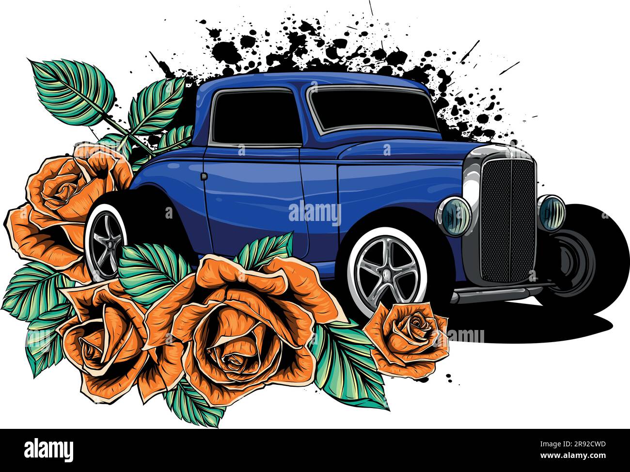 vector illustration of hot rod car with roses Stock Vector Image & Art ...