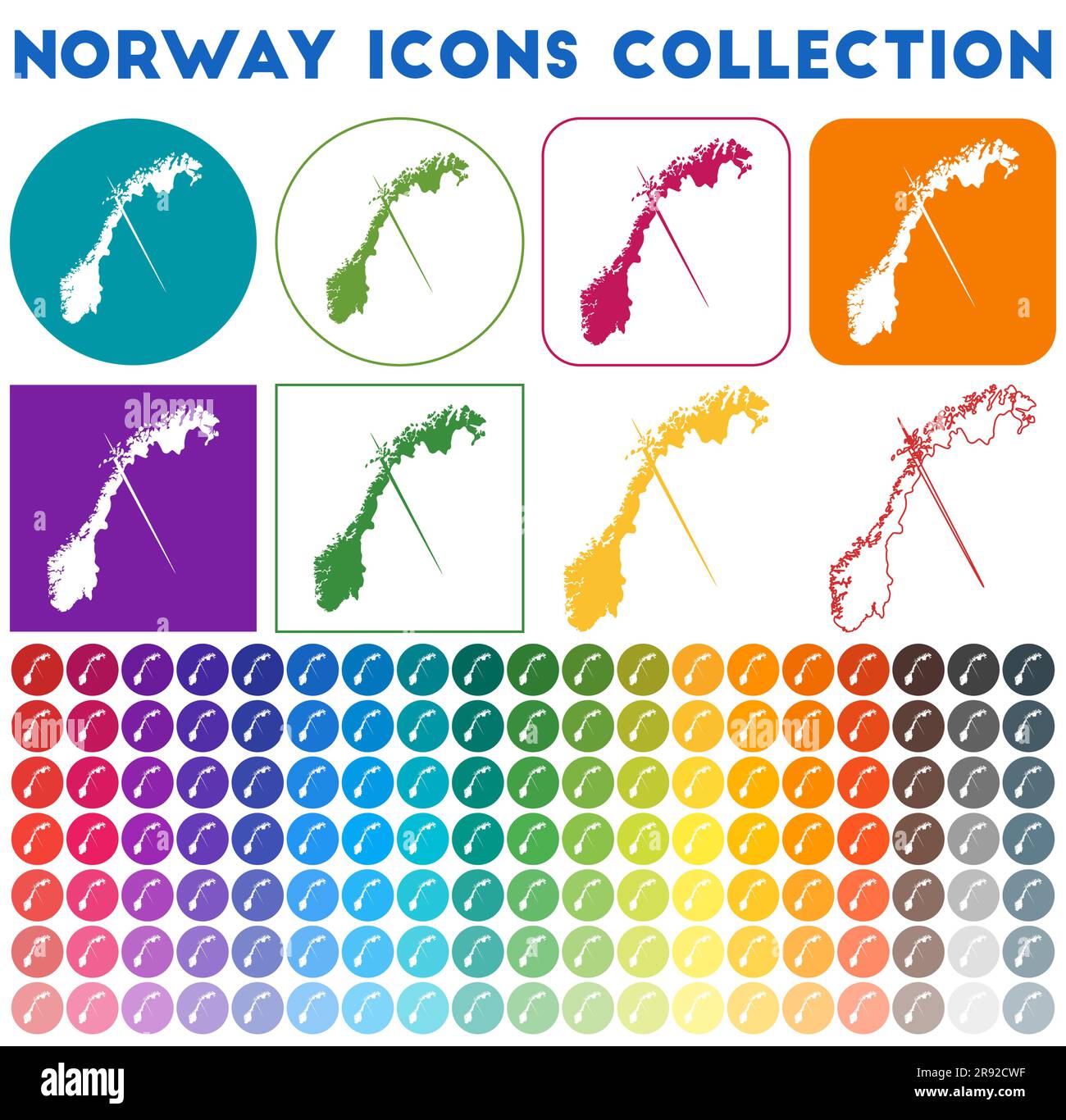 Norway icons collection. Bright colorful trendy map icons. Modern ...
