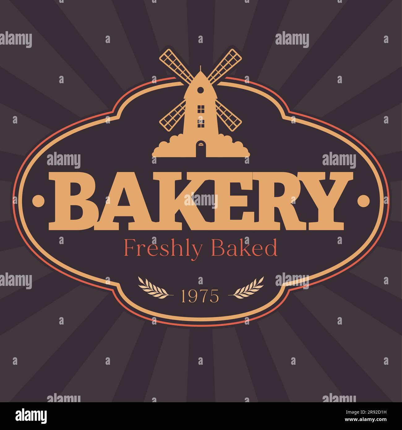 Isolated retro bakery badge with a mill silhouette Vector Stock Vector ...