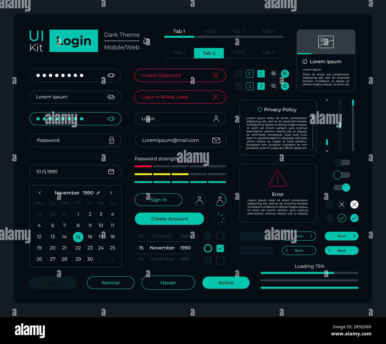 Login UI elements kit Stock Vector Image & Art - Alamy
